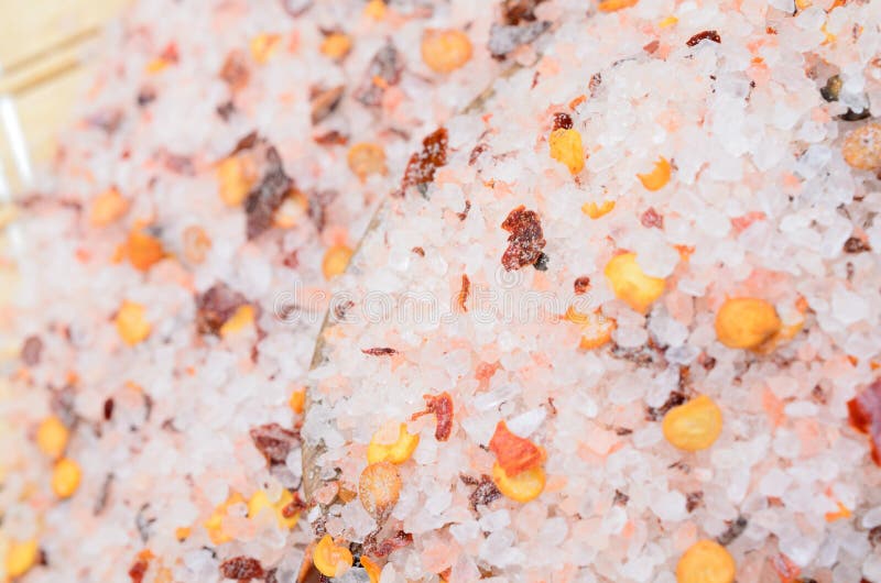 Pink Salt with Chili Seed on Table Stock Photo - Image of alternative ...
