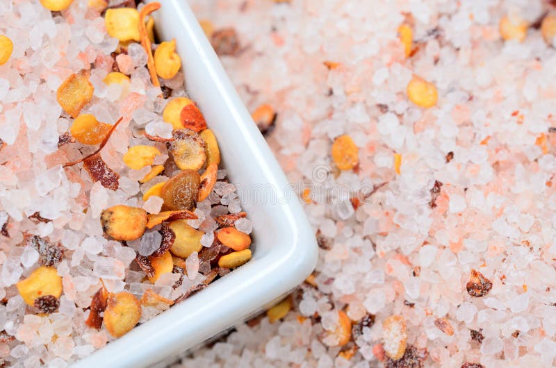 Pink Salt with Chili Seed on Table Stock Image - Image of cuisine ...