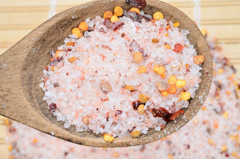 Pink Salt with Chili Seed on Table Stock Photo - Image of chili, pink ...