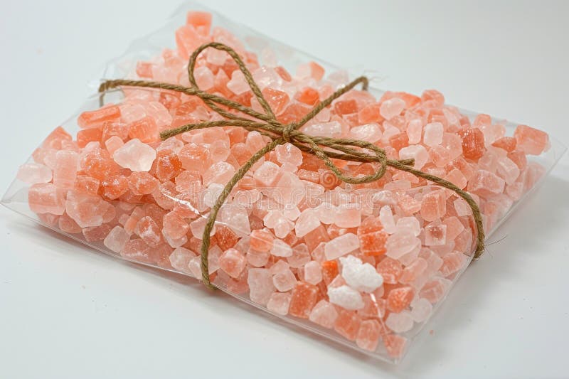 Pink Salt Crystals in a Clear Plastic Bag, Tied with a Twine, Placed on ...