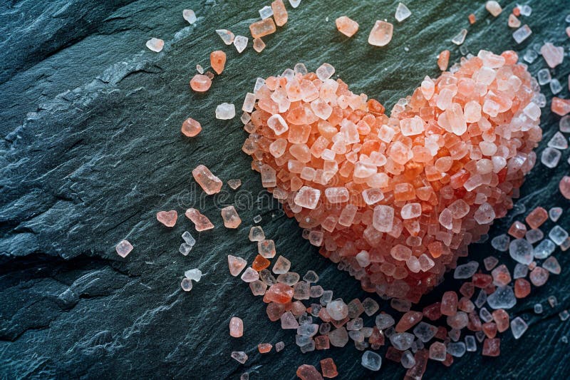 Pink Salt Crystals Forming a Heart Shape on a Dark Slate Surface Stock ...