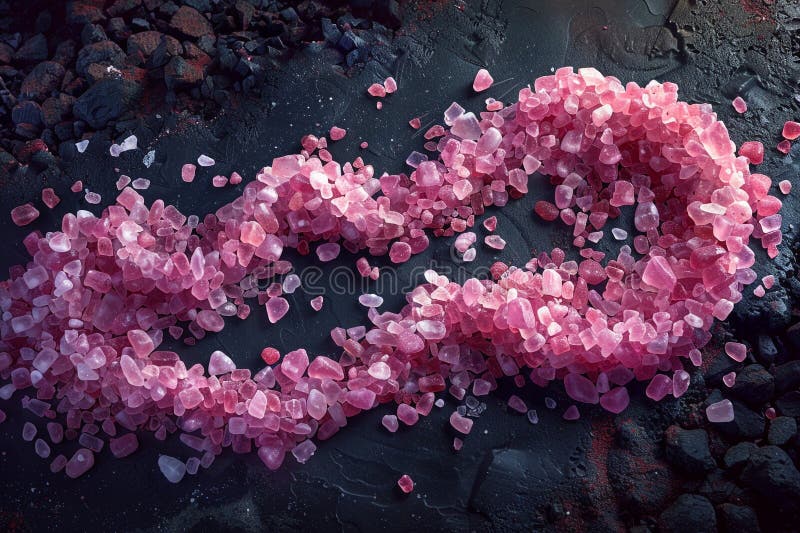 Pink Salt Crystals Forming a Wave Pattern on a Dark Background Stock ...