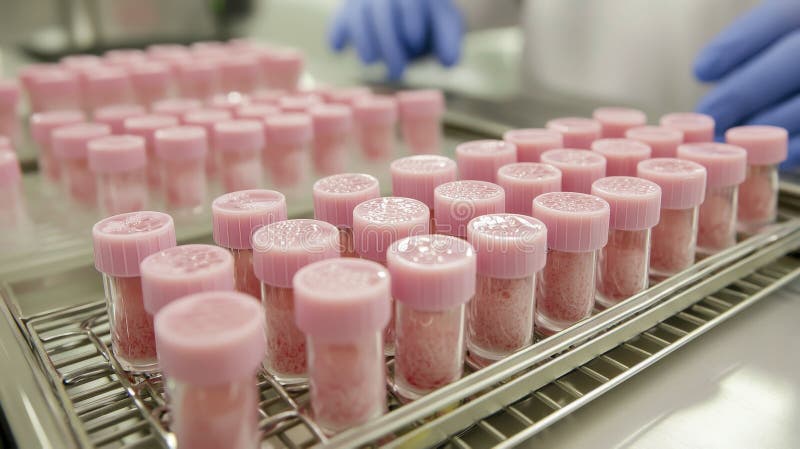 Pink Sample Containers on Metal Rack in Laboratory Stock Illustration ...