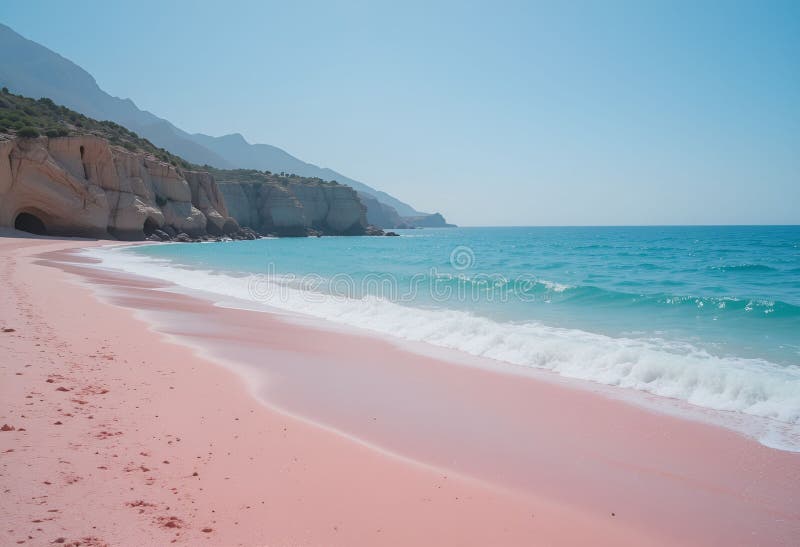 Pink Sand Beach with Blush-colored Grains Contrasting Against Azure ...