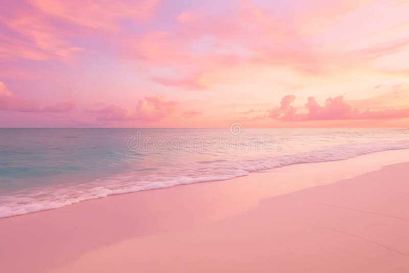 Pink Sand Beach at Sunset, Pink Life Stock Illustration - Illustration ...
