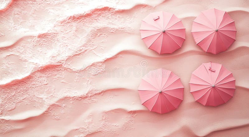 A Pink Sandy Beach with Pink Umbrellas and Lounge Chairs. Stock Image ...