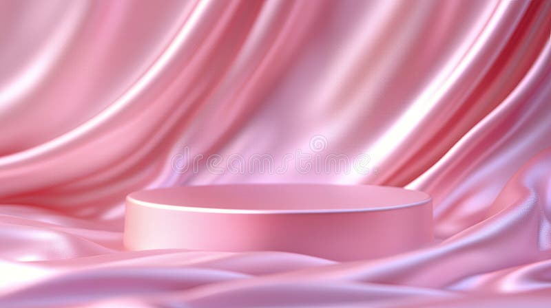 Pink Satin Fabric Backdrop with a Round Platform Stock Illustration ...
