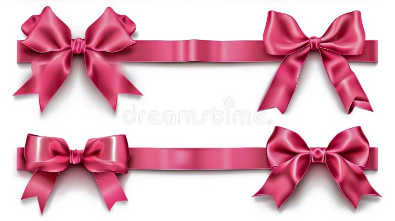 Pink Satin Ribbon Bow Collection Isolated on a White Stock Illustration ...