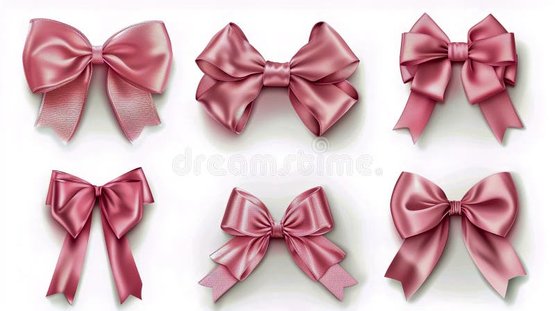 Pink Satin Ribbon Bow Collection Isolated on a White Stock Illustration ...
