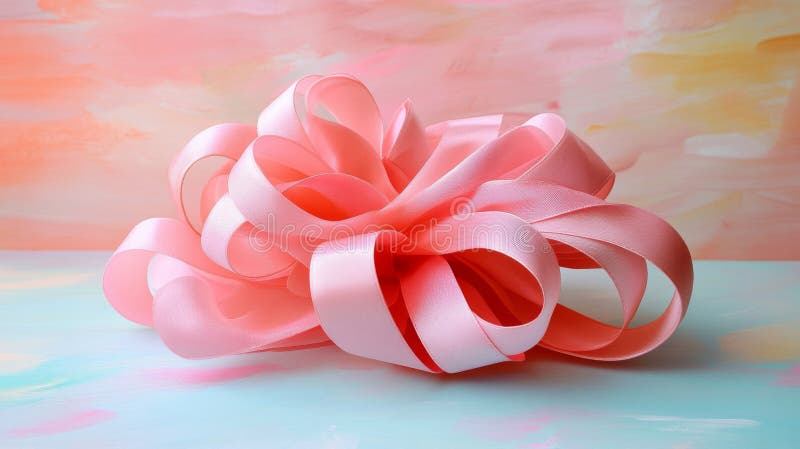 Pink Satin Ribbon Bow on Pastel Background Stock Illustration ...
