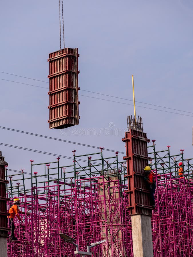 The Pink Scaffolding on the Building Under Construction Stock Image ...