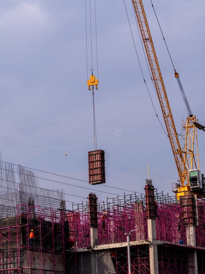 The Pink Scaffolding on the Building Under Construction Stock Photo ...
