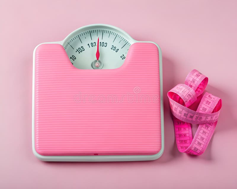 A Pink Scale and Measuring Tape are Displayed on a Pink Background ...