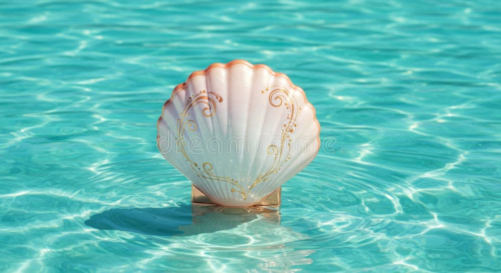 Pink Scallop Shell in Turquoise Water Stock Illustration - Illustration ...