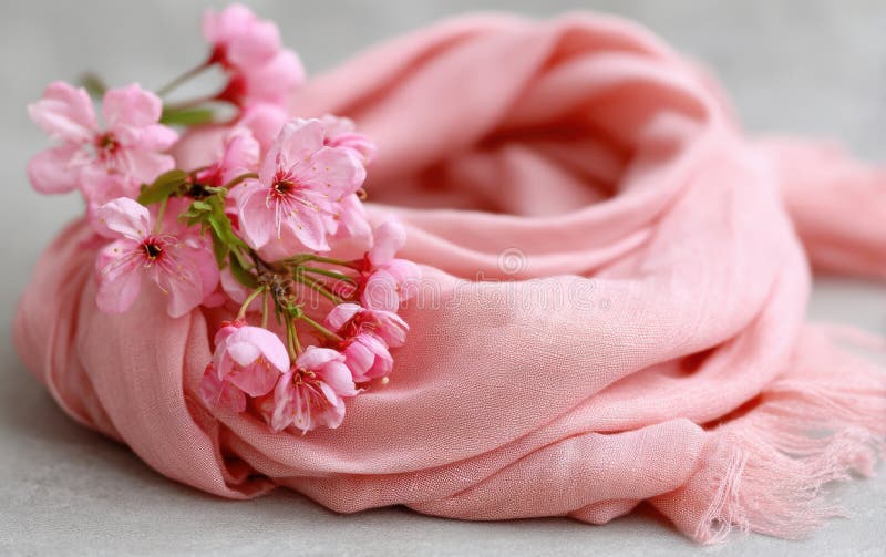 Pink Scarf Adorned with Flowers Elegantly Displayed on a Table for ...
