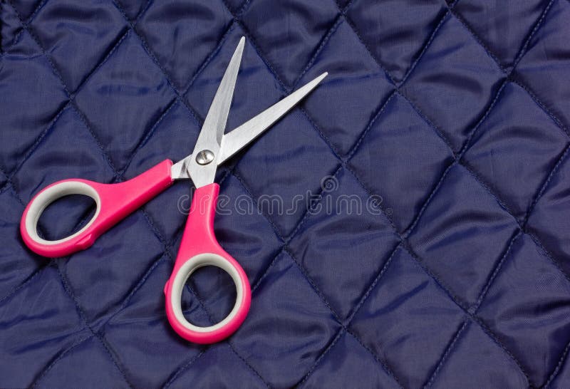 Pink Scissors on Blue Fabric Stock Image - Image of design, shape ...