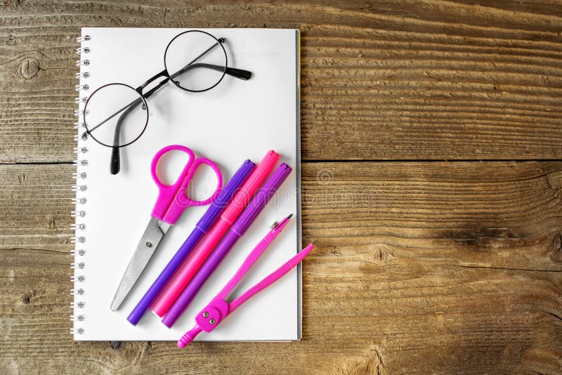Pink Scissors, Notepad and Markers. the Concept of School, Creativity ...
