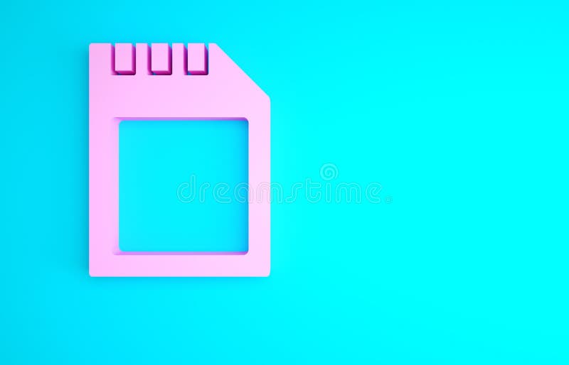 Pink SD Card Icon Isolated on Blue Background. Memory Card. Adapter ...