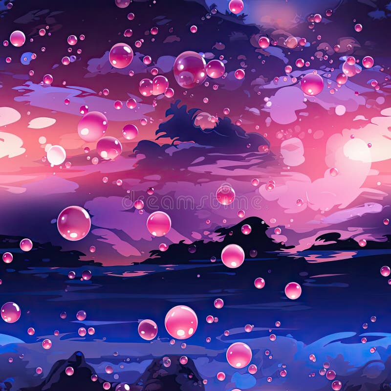 Pink Sea with Floating Bubbles in a Manga-inspired Style (tiled) Stock ...