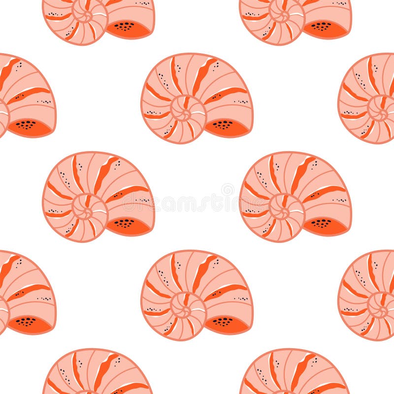 Pink Sea Shells Seamless Pattern. Vector Summer Hand Drawn Underwater ...