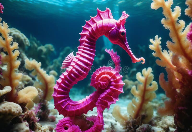 A Pink Seahorse Swimming in an Underwater Scene Stock Illustration ...