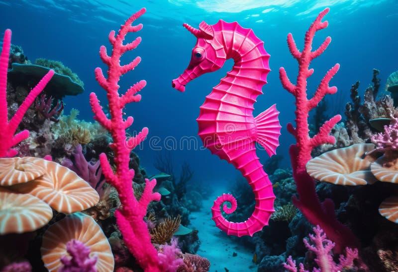 A Pink Seahorse Swimming in an Underwater Scene Stock Illustration ...