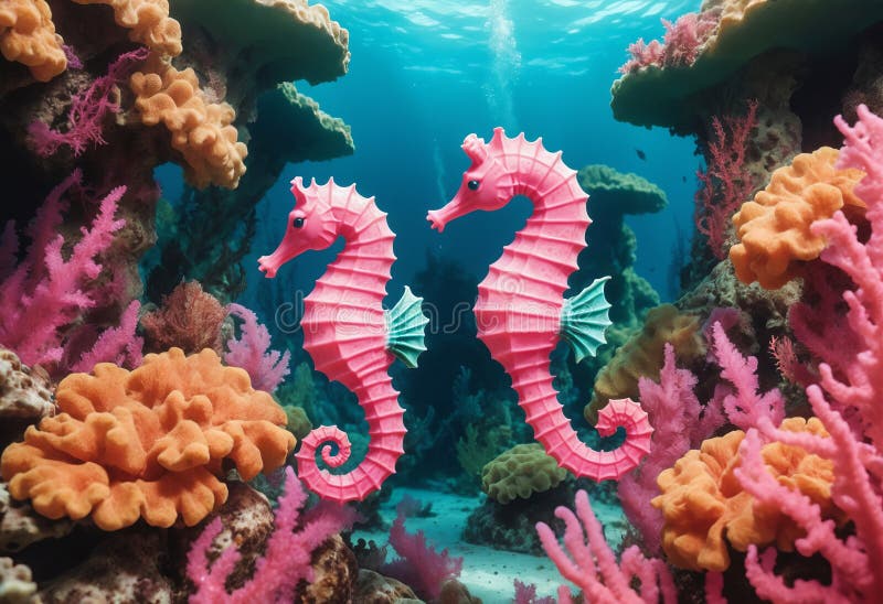 A Pink Seahorse Swimming in an Underwater Scene Stock Illustration ...