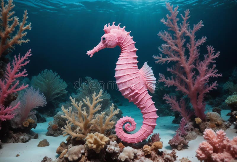 A Pink Seahorse Swimming in an Underwater Scene Stock Illustration ...
