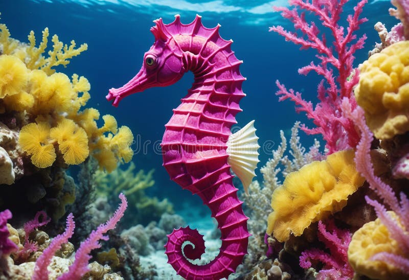 A Pink Seahorse Swimming in an Underwater Scene Stock Illustration ...