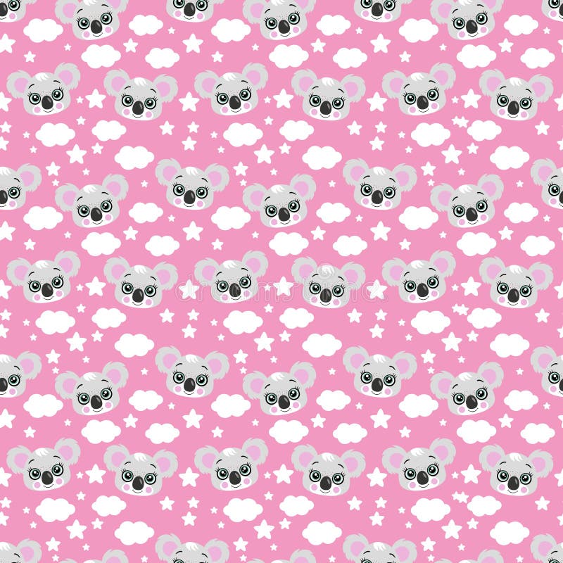 Pink Seamless Background Pattern with Cute Baby Girl Koala Face Stock ...