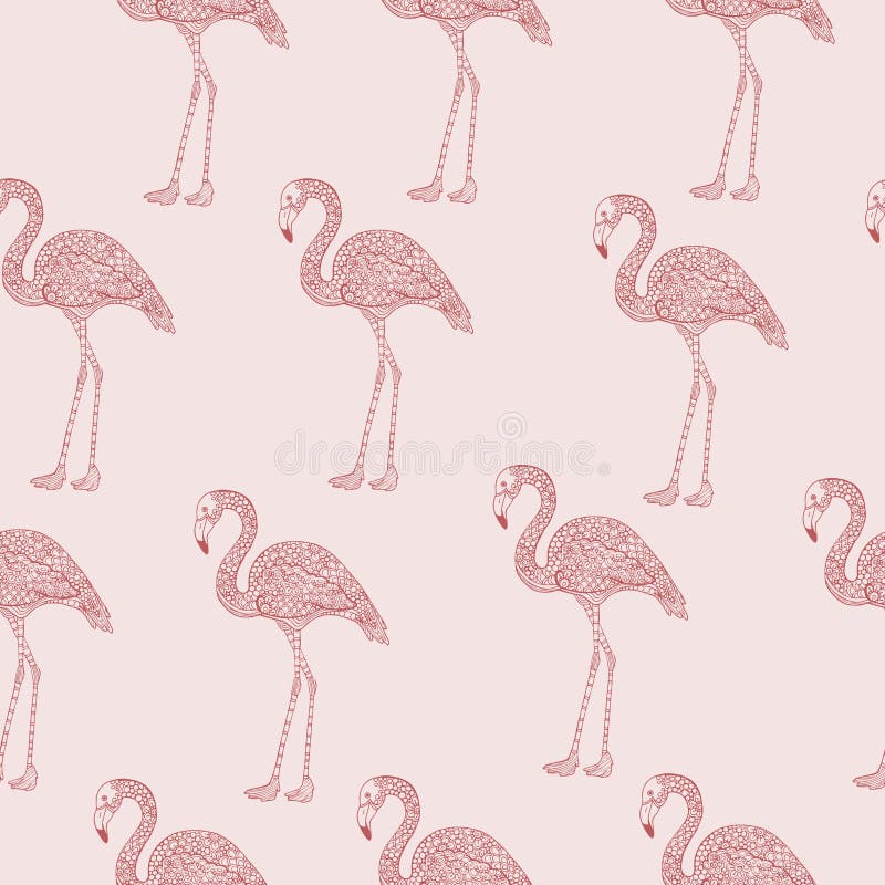 Pink Seamless Flamingo Pattern with Hand Drawn Illustrations Stock ...
