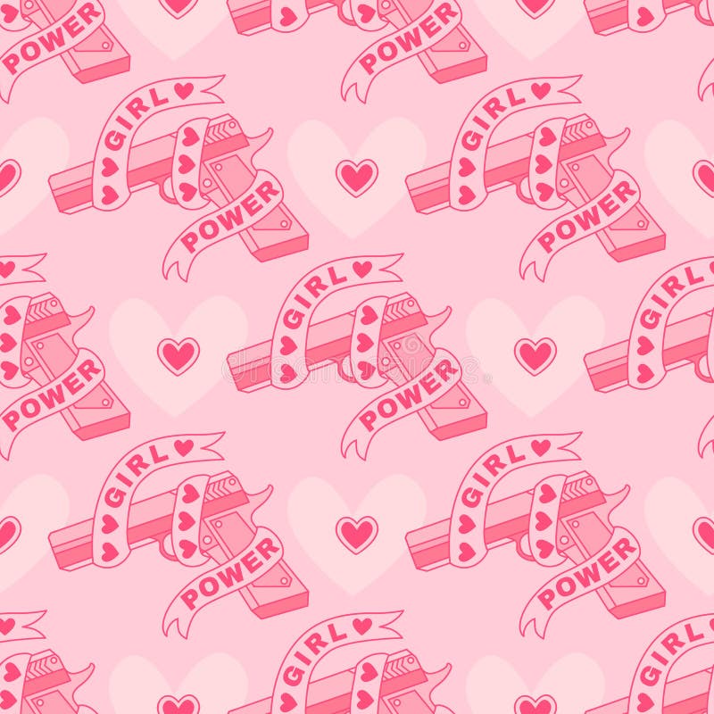 Pink Seamless Pattern with Guns,love, Arrow, Hearts and Flowers. Stock ...