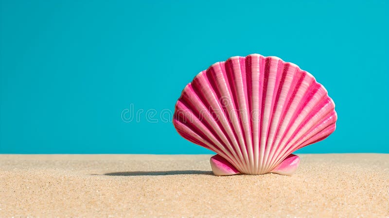 Pink Seashell on Sandy Beach with Teal Background Stock Illustration ...