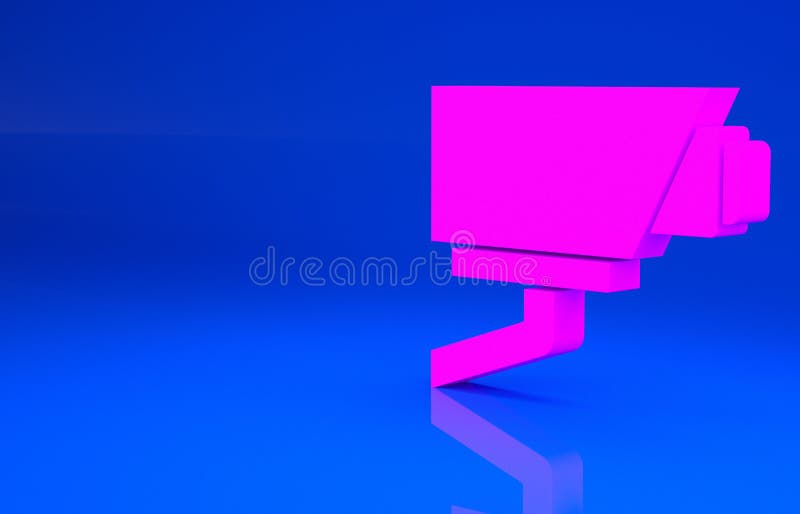 Pink Security Camera Icon Isolated on Blue Background. Minimalism ...