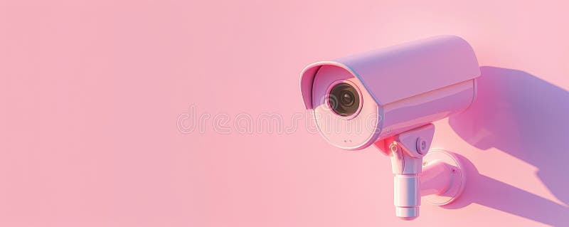 Pink Security Camera on Pastel Background, Minimalistic Style. Modern ...
