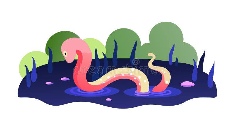 Pink Serpent in Enchanted Forest, Mythical Creature, Vector Design ...