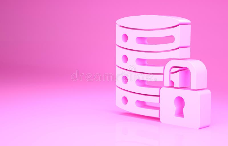 Pink Server Security with Closed Padlock Icon Isolated on Pink ...
