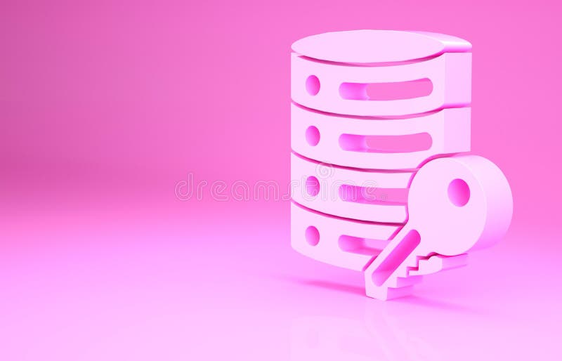 Pink Server Security with Key Icon Isolated on Pink Background ...