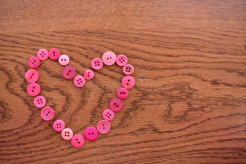 Pink Sewing Button Heart on Wood Stock Photo - Image of gift, rose ...