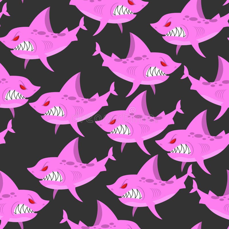 Pink Shark Seamless Pattern. Predator Fish with Large Teeth Stock ...