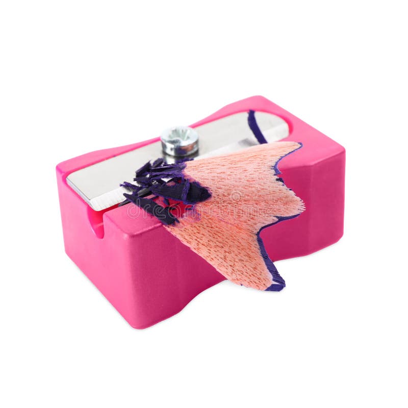 Pink Sharpener with Pencil Shavings on White Background Stock Image ...