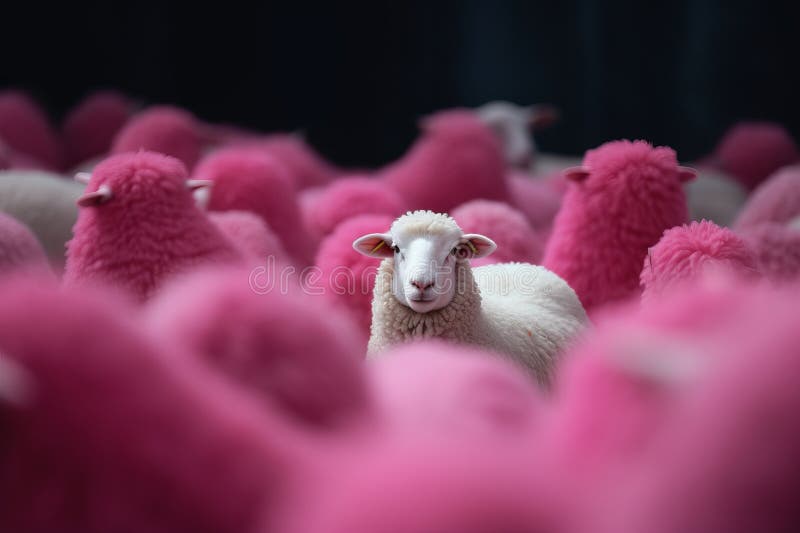 A Pink Sheep among White Sheep, AI Generated Stock Illustration ...