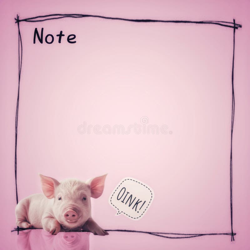 Pink Sheet of Paper Note, Memo, with Pig in Frame, Blank Notepad for ...