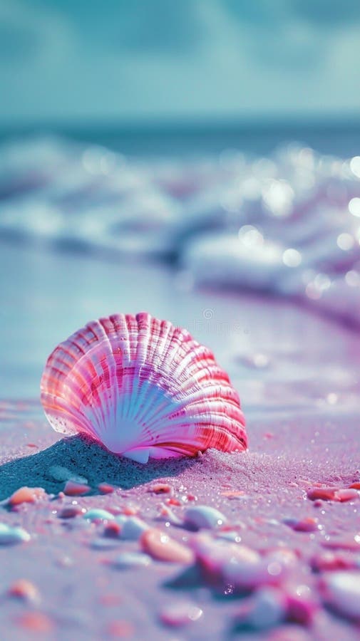 A Pink Shell on the Beach with a Few Pebbles, AI Stock Image - Image of ...