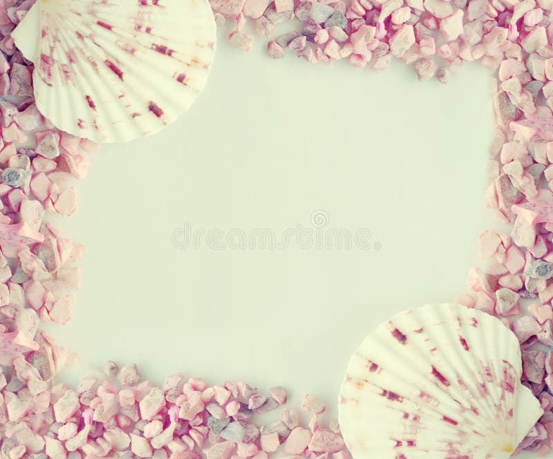 Pink Shell and Stone Frame, Space for Design and Text Stock Photo ...
