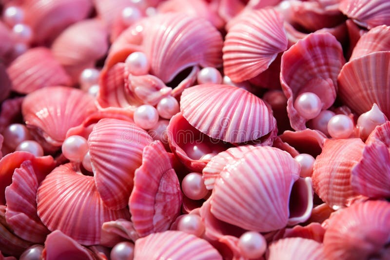 Pink Shells with Pearls Flat Lay Background Stock Photo - Image of ...