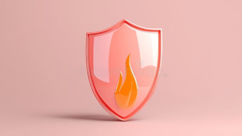 Pink Shield with a Flame Symbolizing Fire Protection Safety Security ...