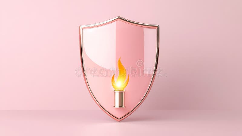 Pink Shield with a Golden Flame Symbolizing Protection Safety Security ...