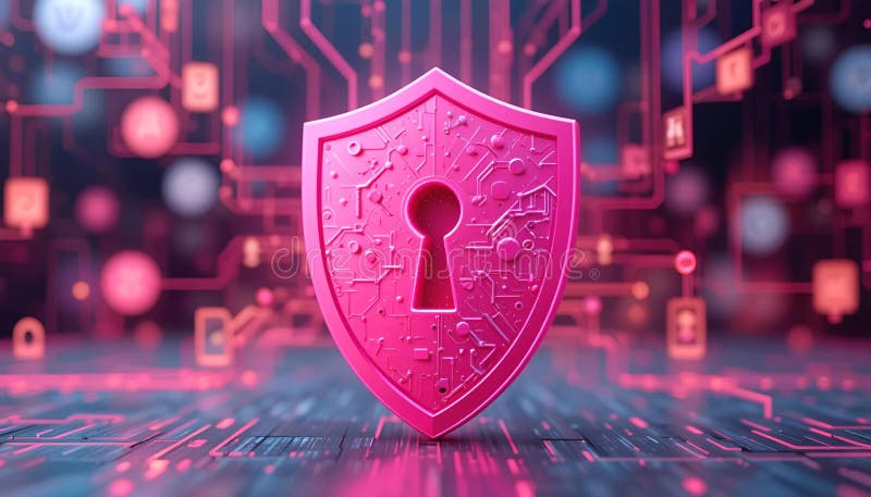 A Pink Shield with a Keyhole in the Middle. Cybersecurity Concept Stock ...