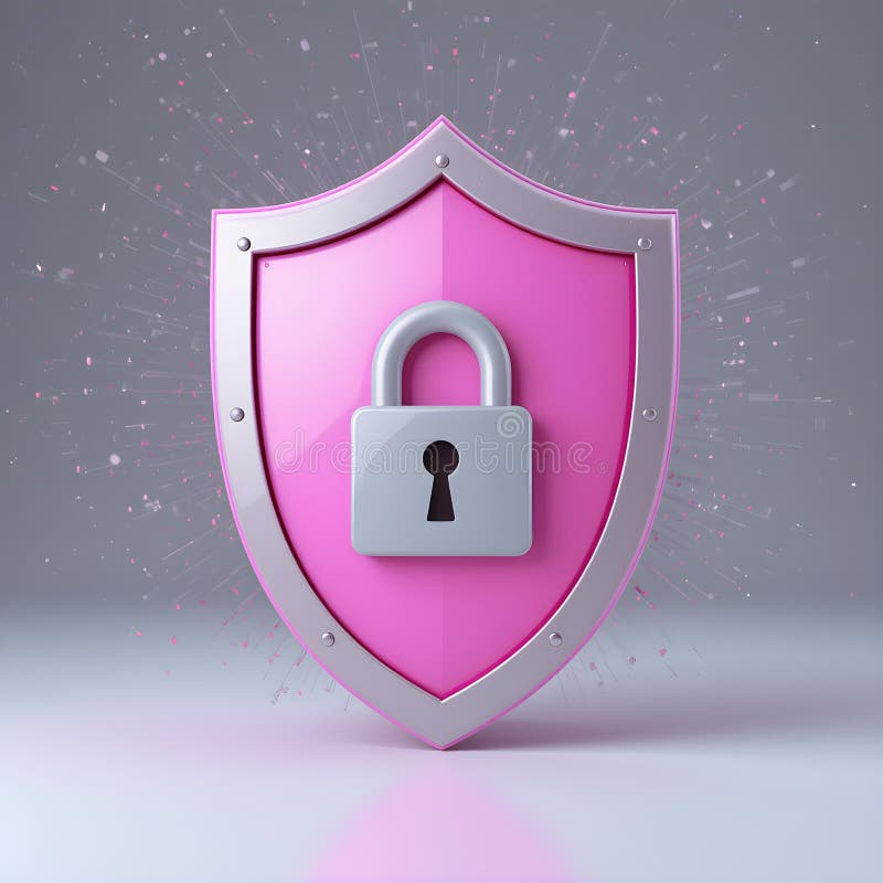 Pink Shield with Padlock. Digital Security Concept Stock Illustration ...